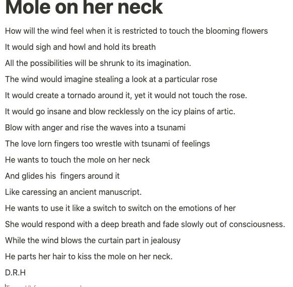 Mole on her neck – poetry - Ronald Hadrian